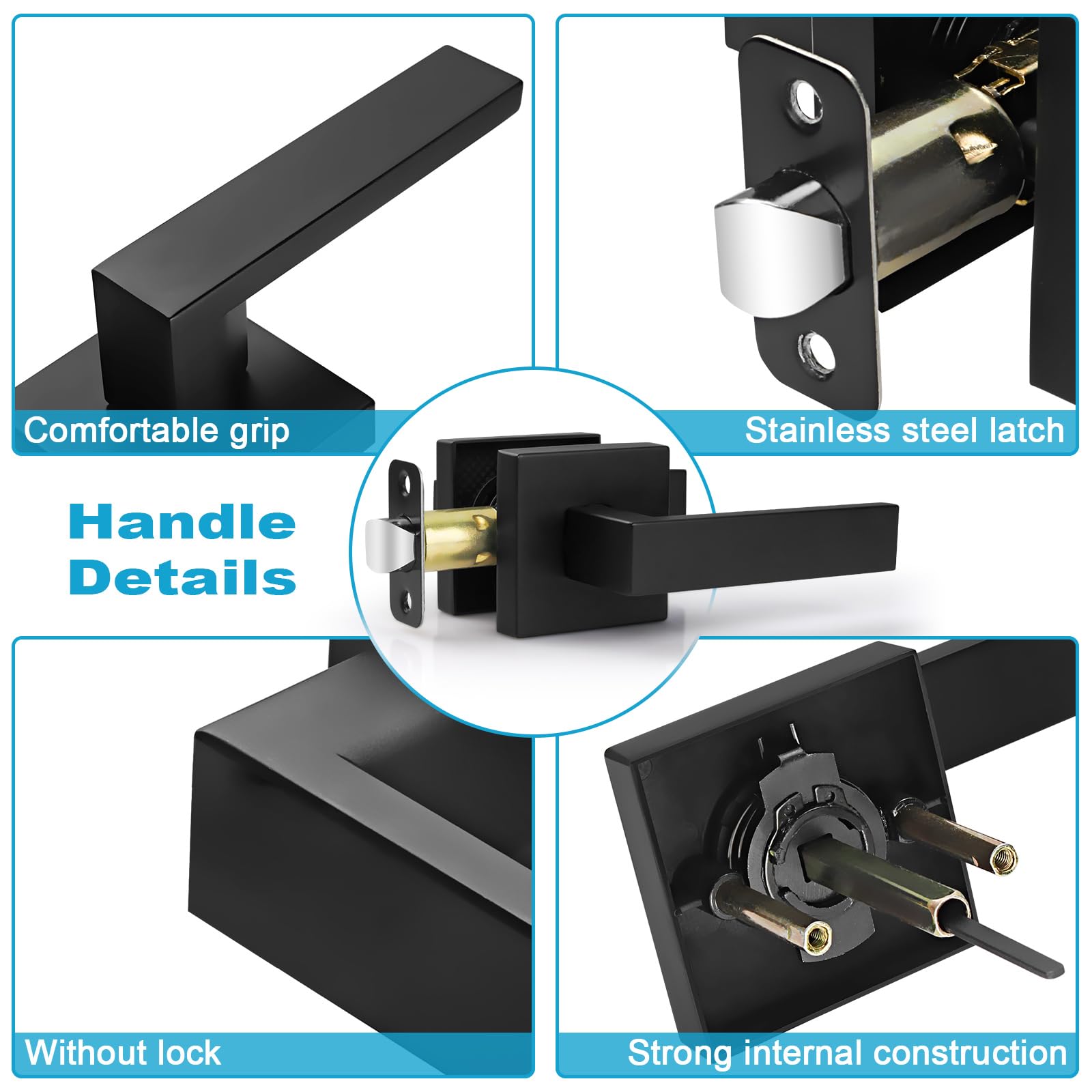 Snapklik.com : Estmoon 6 Pack Door Handles Matte Black - Passage Door ...