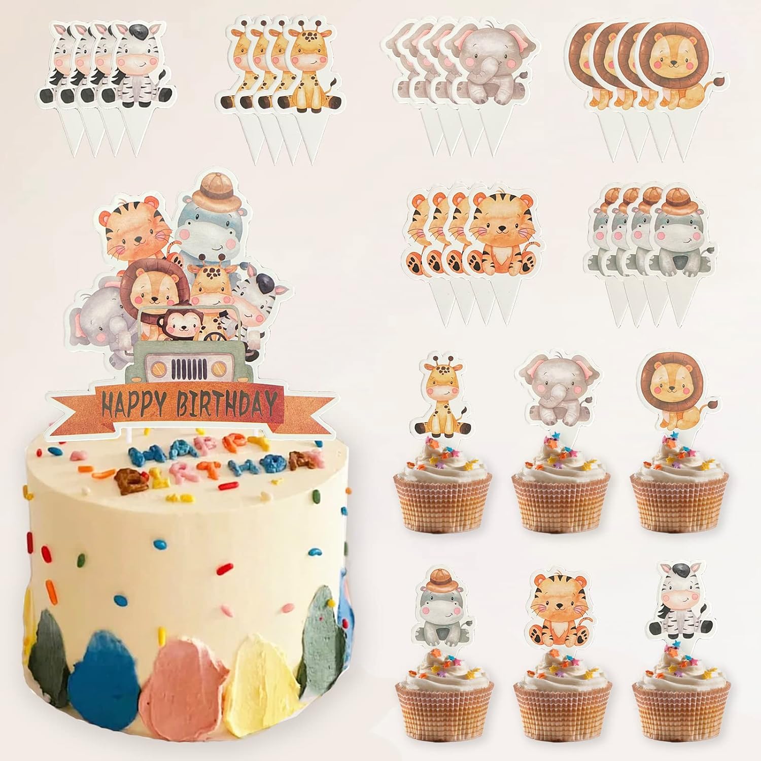Amazon.com: Safari Jungle Cake Toppers Kit with Jungle Theme Birthday ...