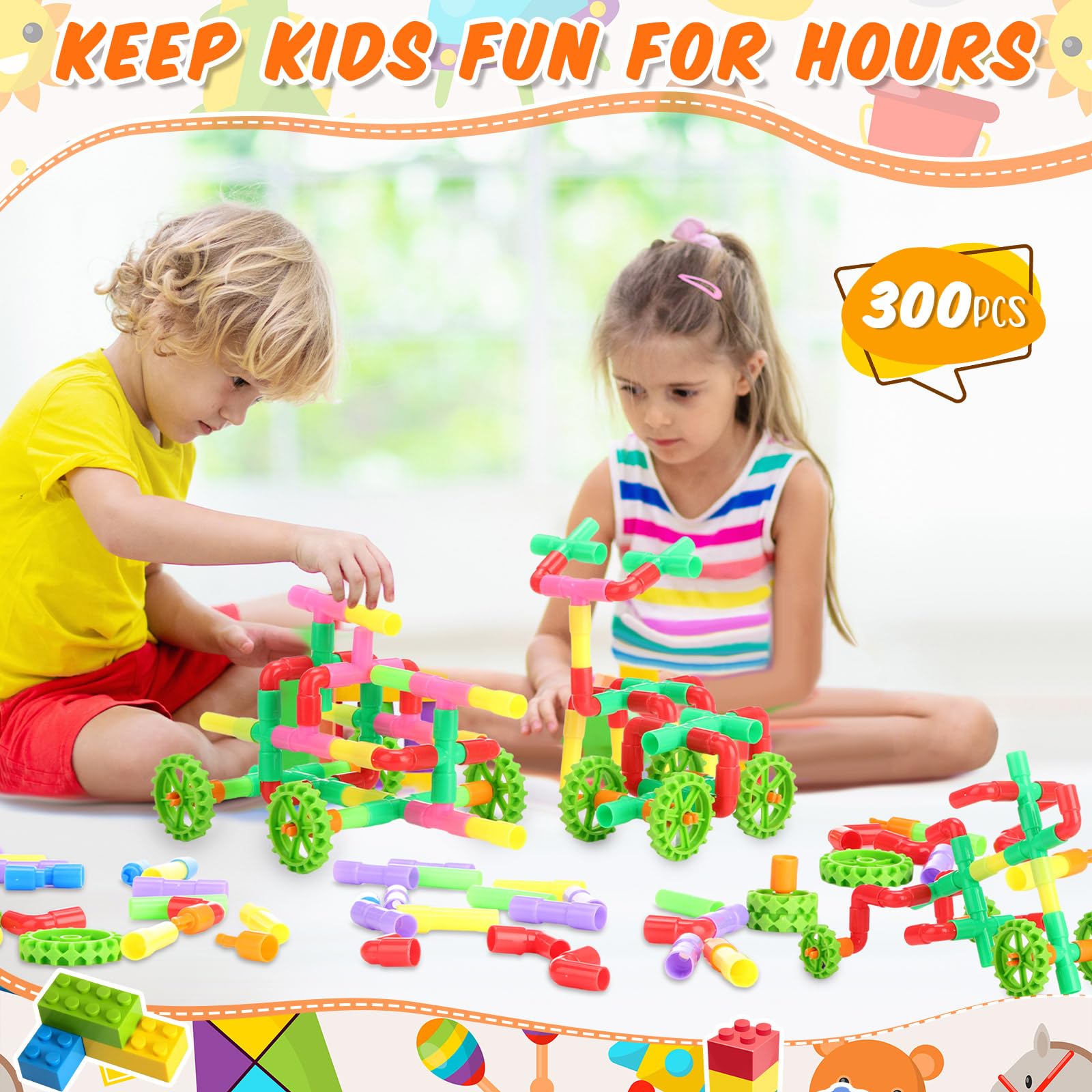 Snapklik.com : 300 Pcs Tubular Pipes Building Blocks For Kids Over 6 ...