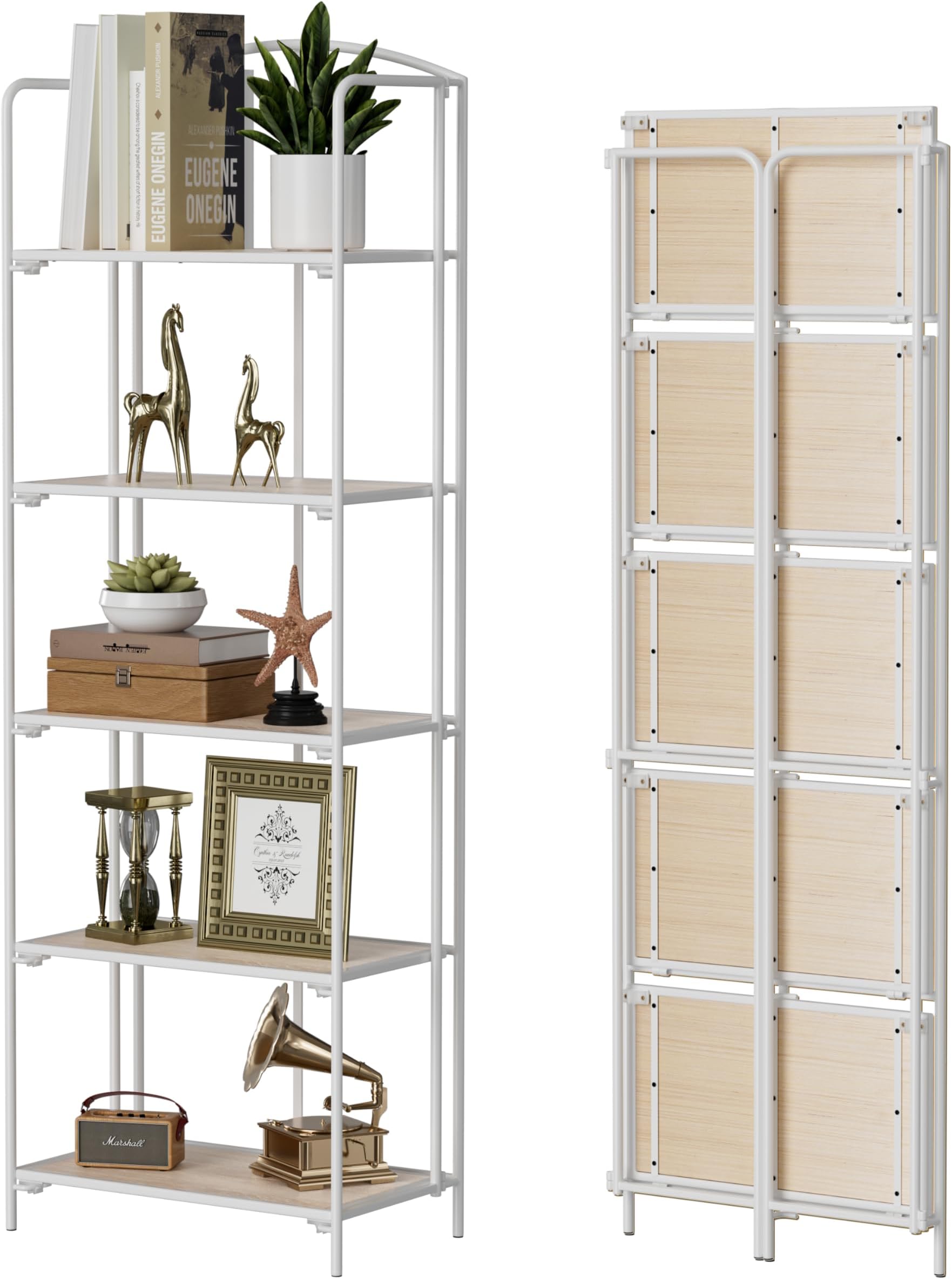 Amazon.com: Stony Edge 4-Tier Folding Bookshelf | Natural Wood Finish ...