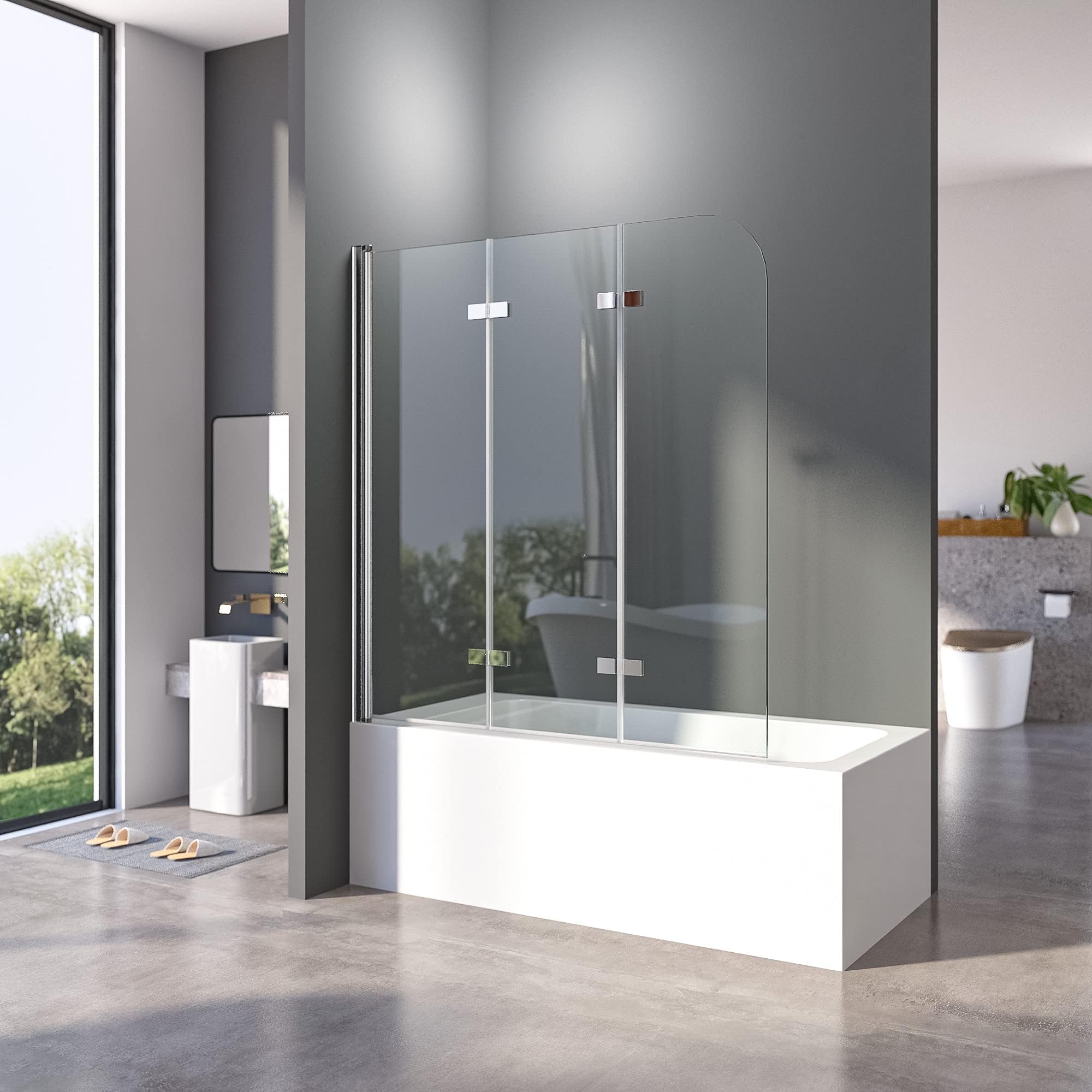 EMKE Duschtrennwand für Badewanne 130x140 cm, Duschwand für Badewanne ...