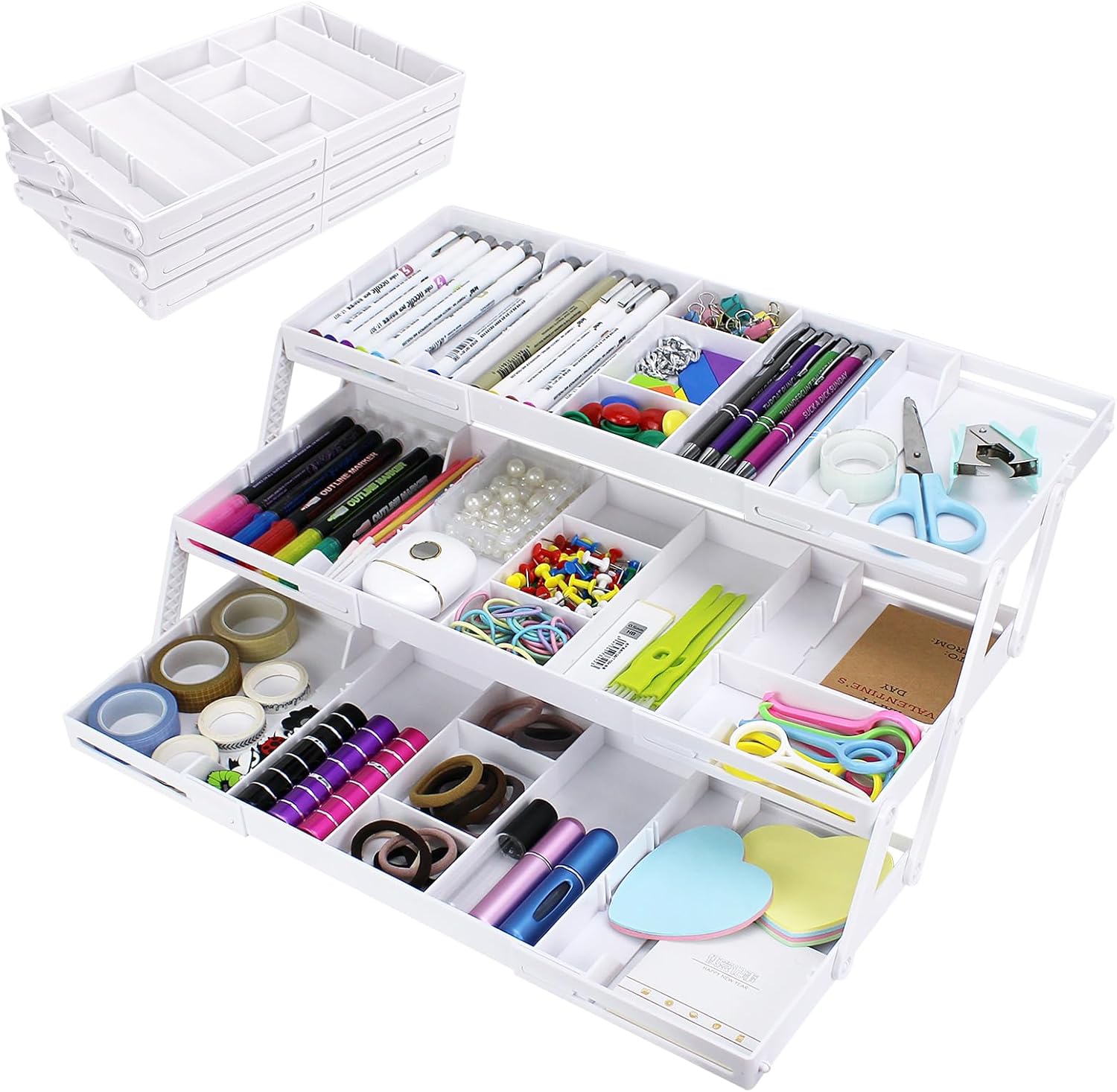 Amazon.com: 3 Tier Drawer Organizer, Collapsible Small Drawer Organizer ...