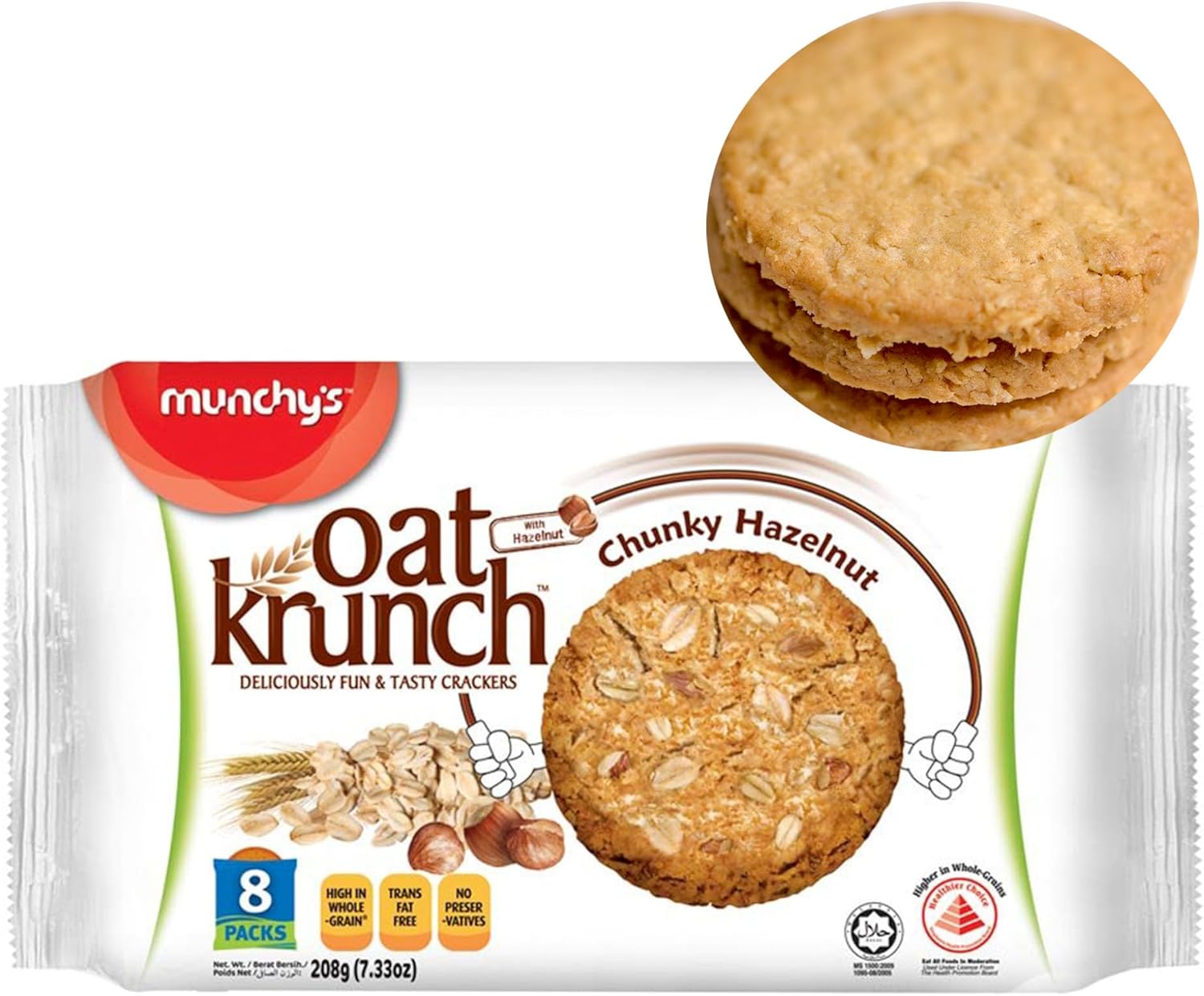 Munchy's Oat Krunch Biscuit Chunky Hazelnut 208g, Source of Fibre ...