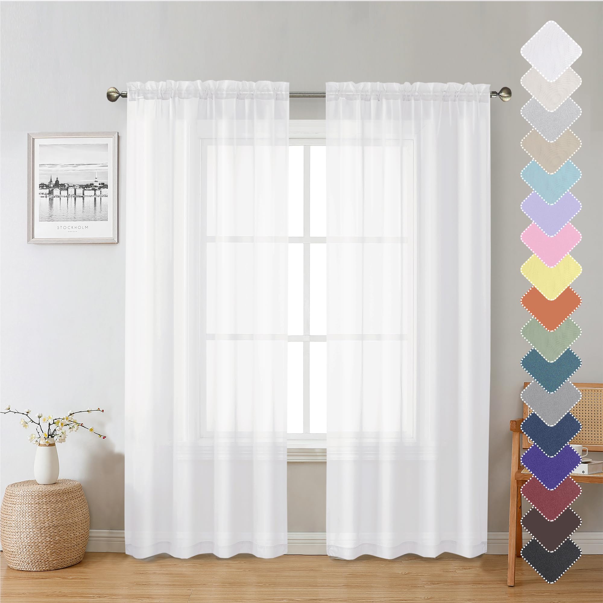 Amazon.com: Lecloud White Sheer Curtain Panels 72 Inch Length, Light ...