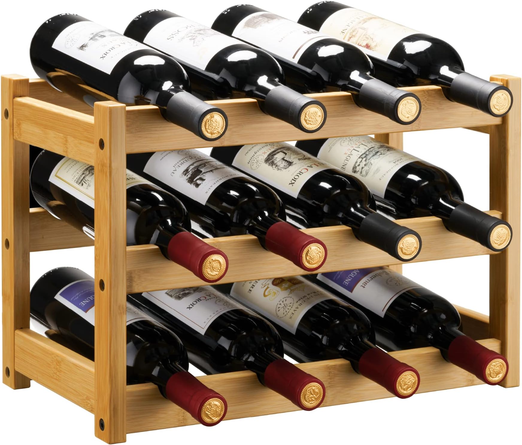 Amazon.com: COSTWAY Wine Rack, Bamboo 12 Bottles 2-Tier Wine Display ...