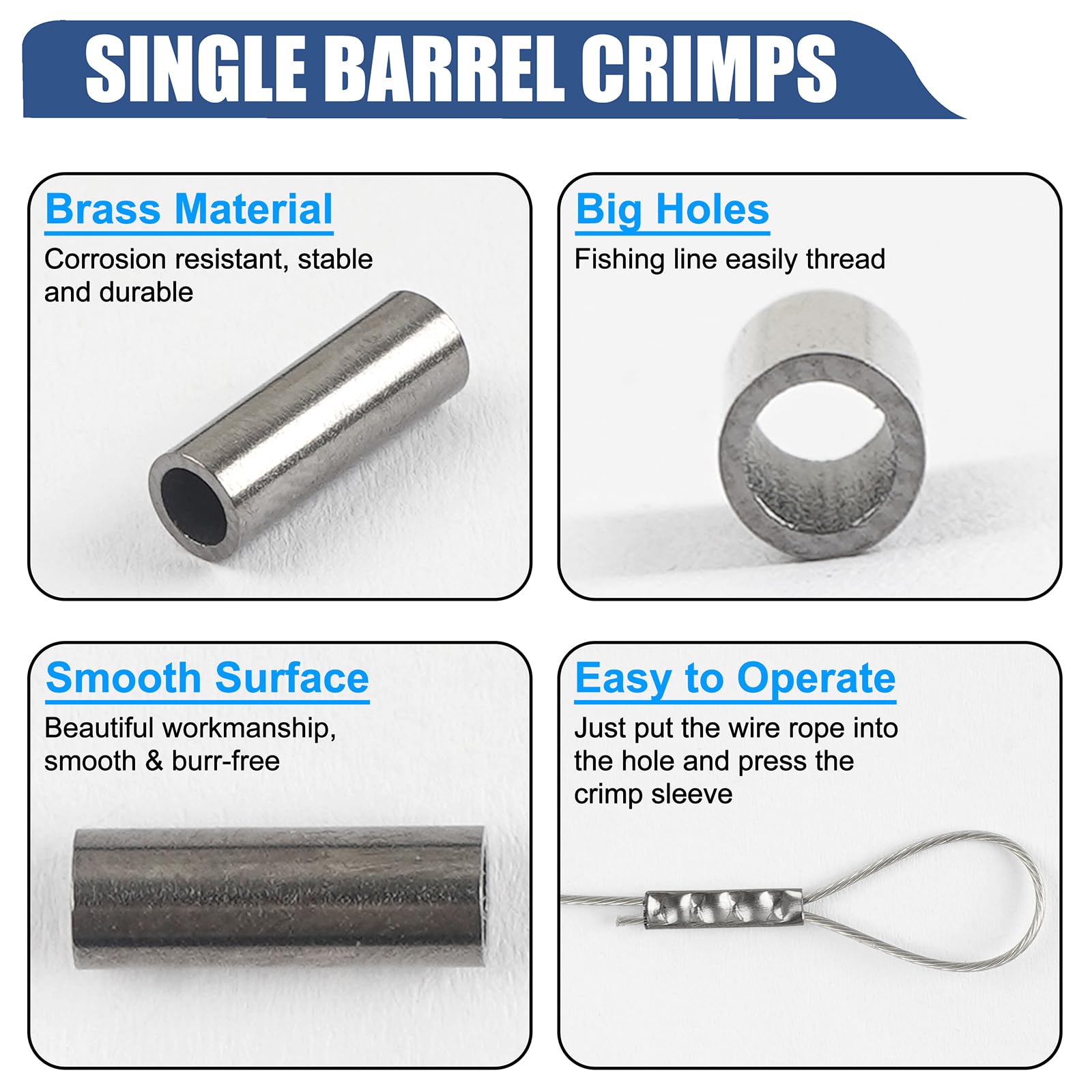 Snapklik.com : 100pcs Fishing Single Barrel Crimp Sleeves, Strong ...
