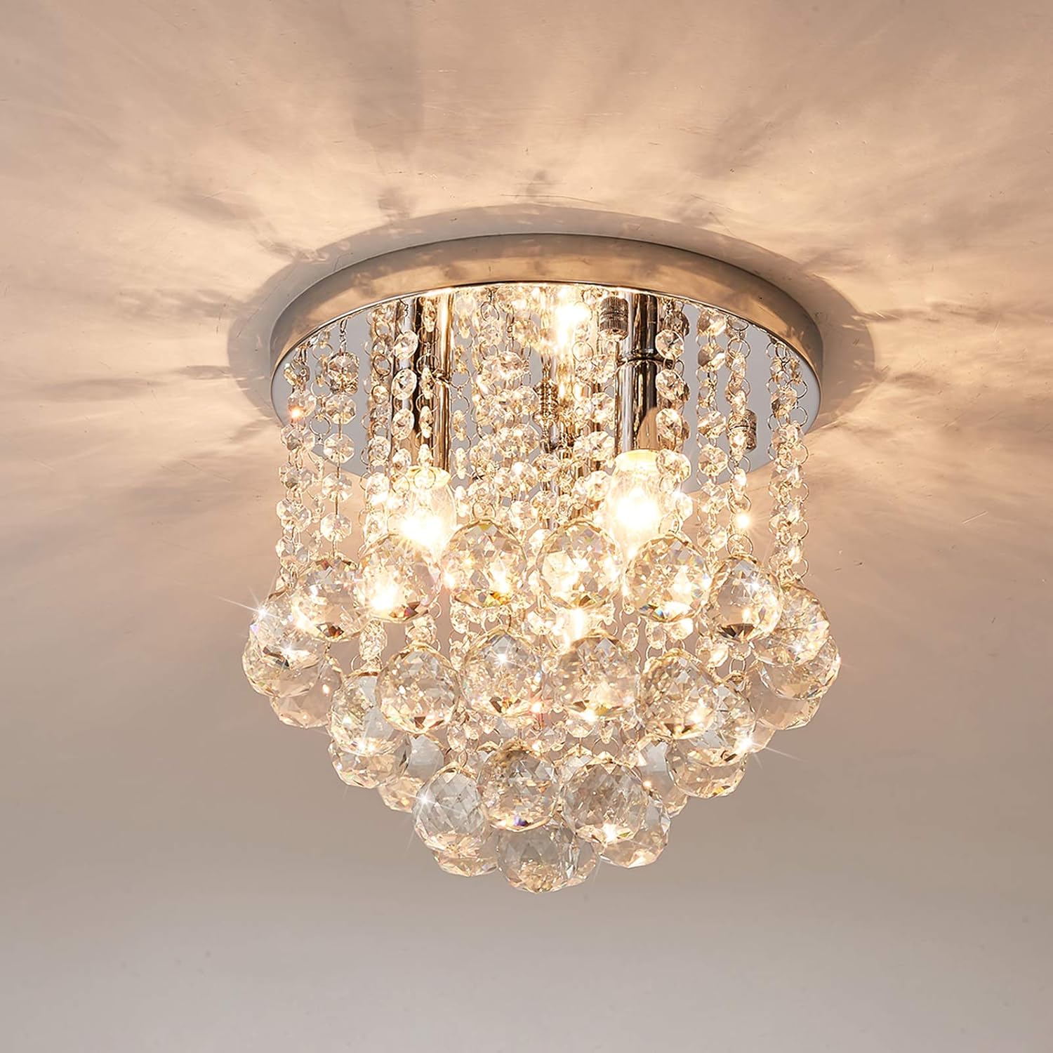 GDLMA Raindrop Crystal Chandelier,Flush Mount Ceiling Light for Bedroom ...