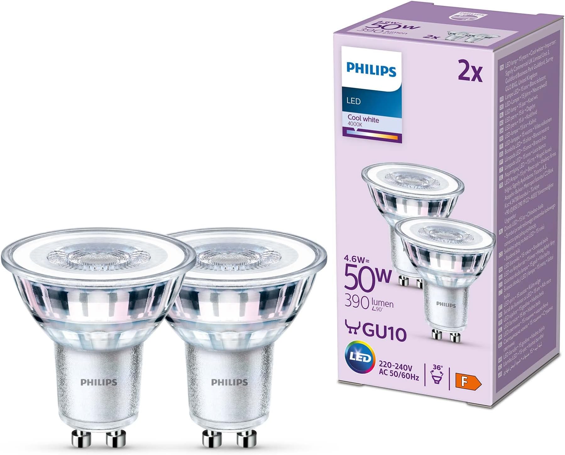 10 Pack x Philips CorePro LED Spot 4W (50W) Dimmable GU10 Lamp 2700k ...