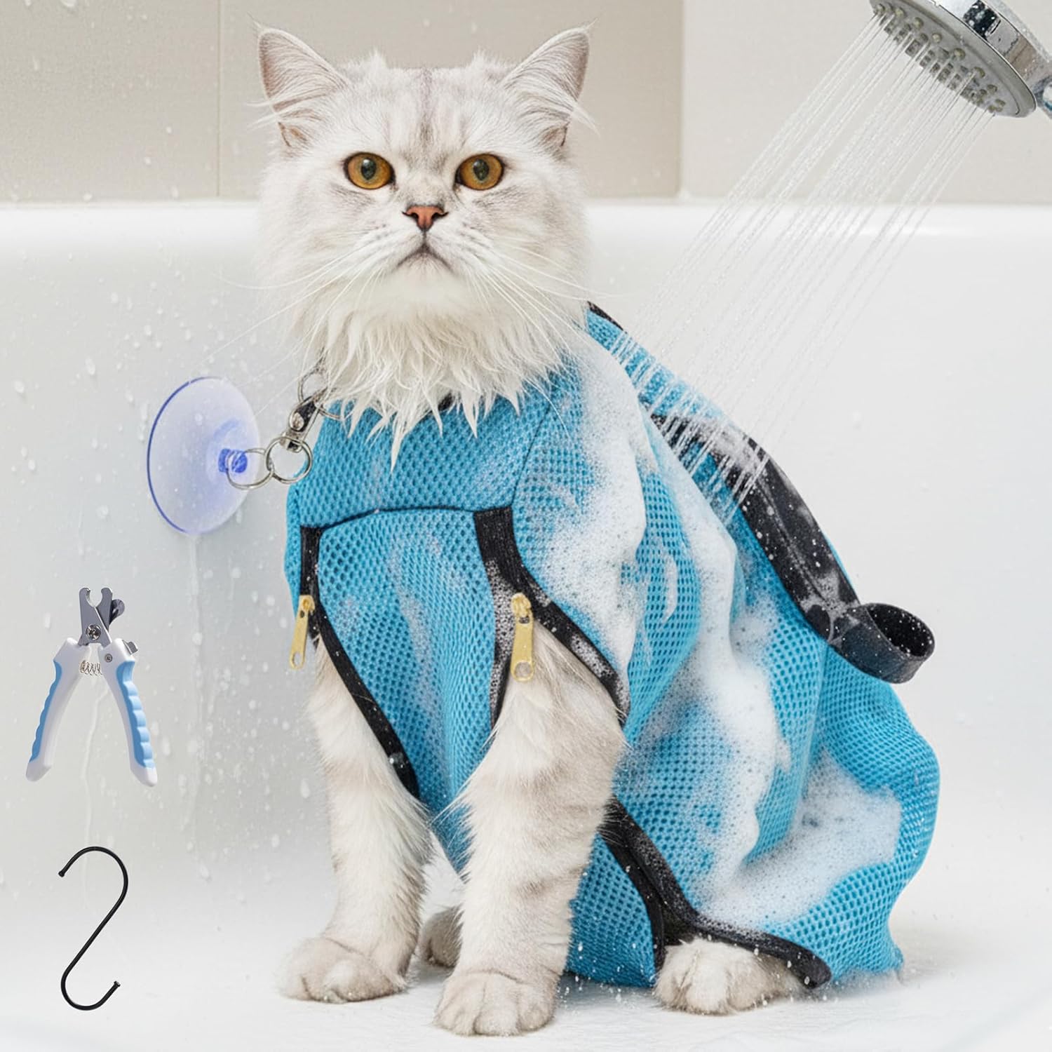 Amazon.com : Medium 6-12 lbs Blue Cat Bathing Bag - Double Fix with ...