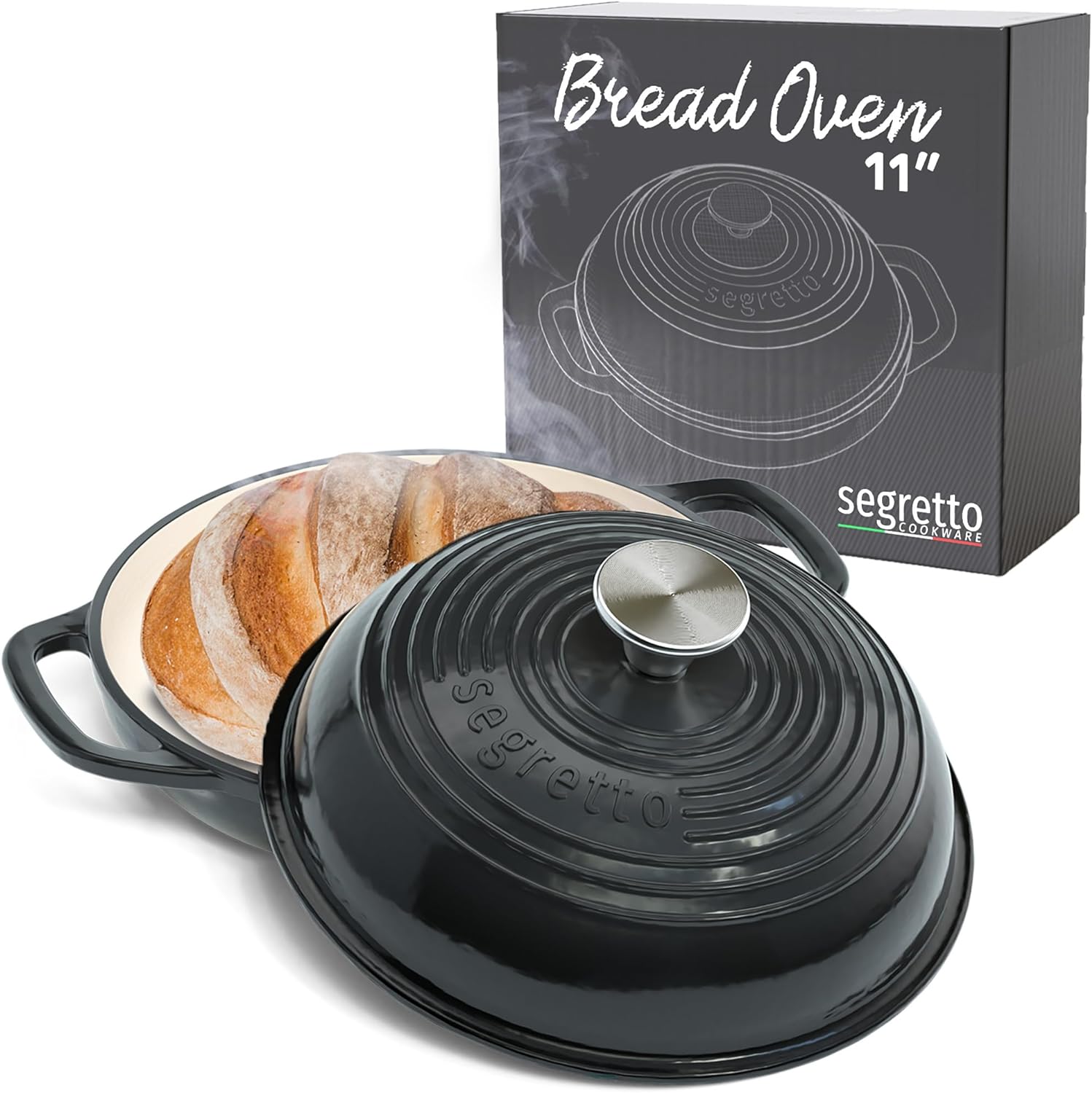 Amazon.com: Enameled Cast Iron Bread Pan with Lid, 11” Nero (Black ...