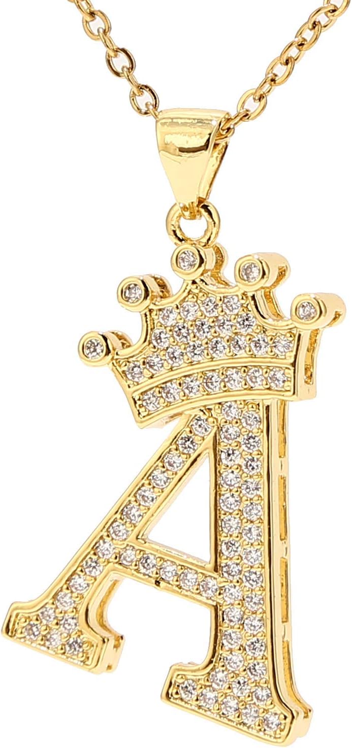 UALGL A-Z Letters Necklace Crown Necklace for Men Women 18K Gold Plated ...
