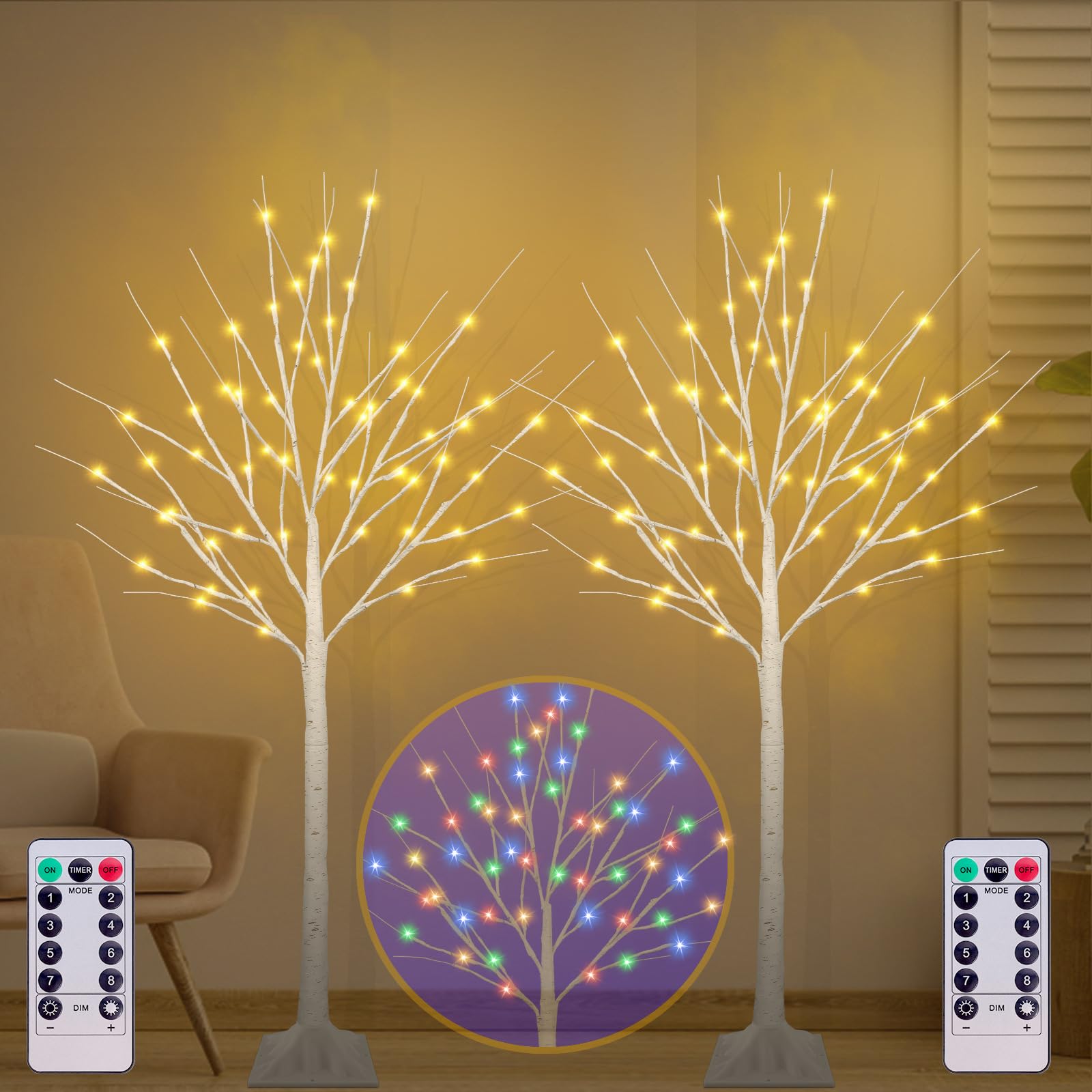 Amazon.com: 4FT Lighted Birch Tree with 60 LED Warm White and ...