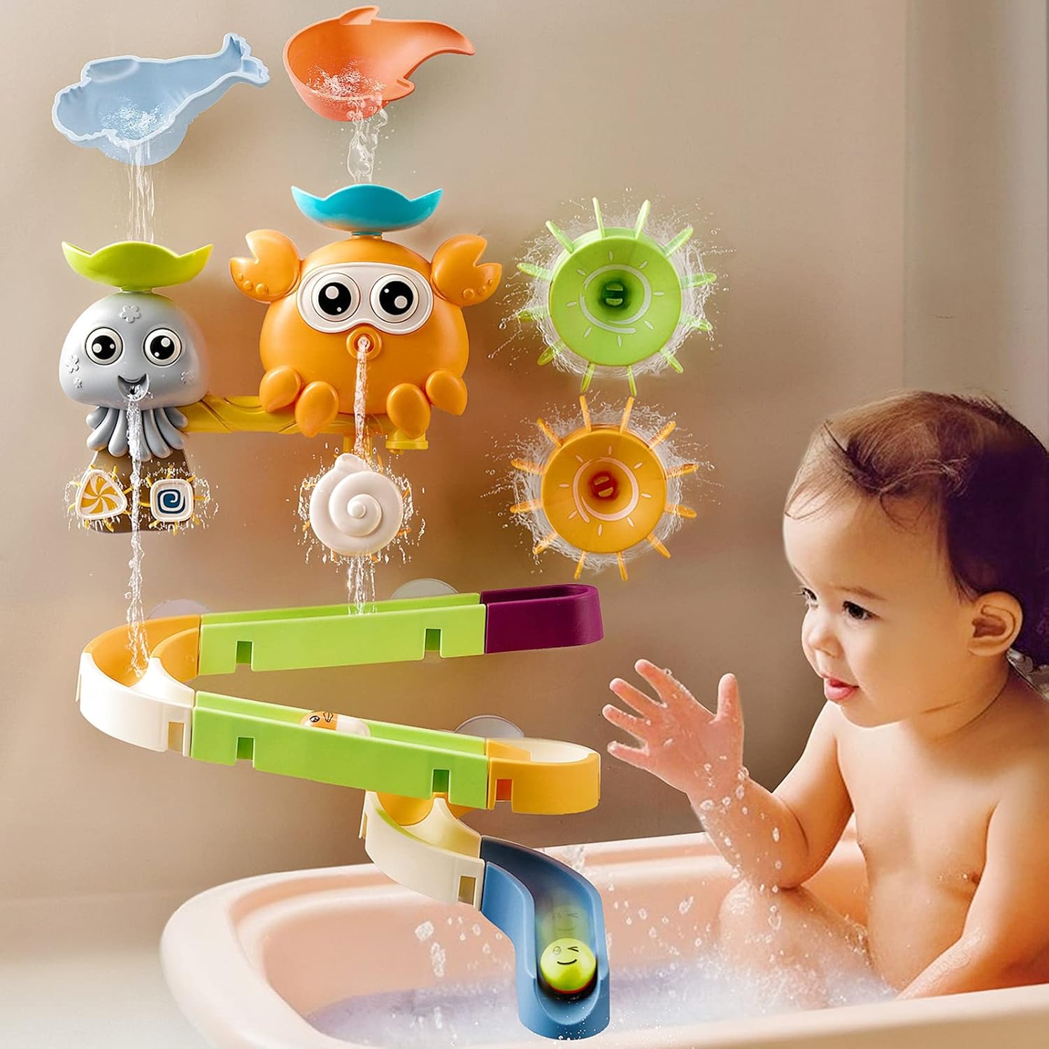 OR OR TU Bath Toys Bathtub Toy Slide Water Toys Crabs Octopus Bath Toy ...