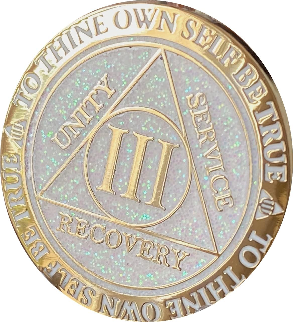 Amazon.com: 3 Year AA Medallion Reflex White Glitter Gold Plated Color ...