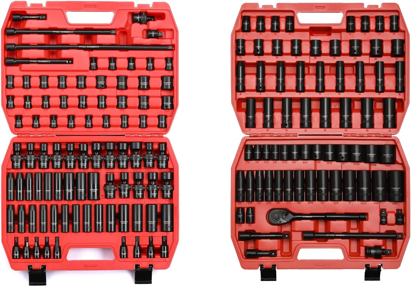 CASOMAN 87 Pcs 3/8" Drive Master Impact Socket Set, SAE&Metric Standard ...