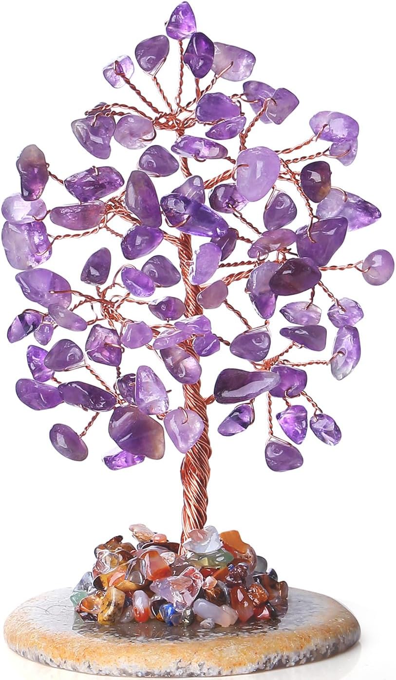 Amazon.com: QINJIEJIE Bundle of Amethyst Crystal Tree and Obsidian Cat ...