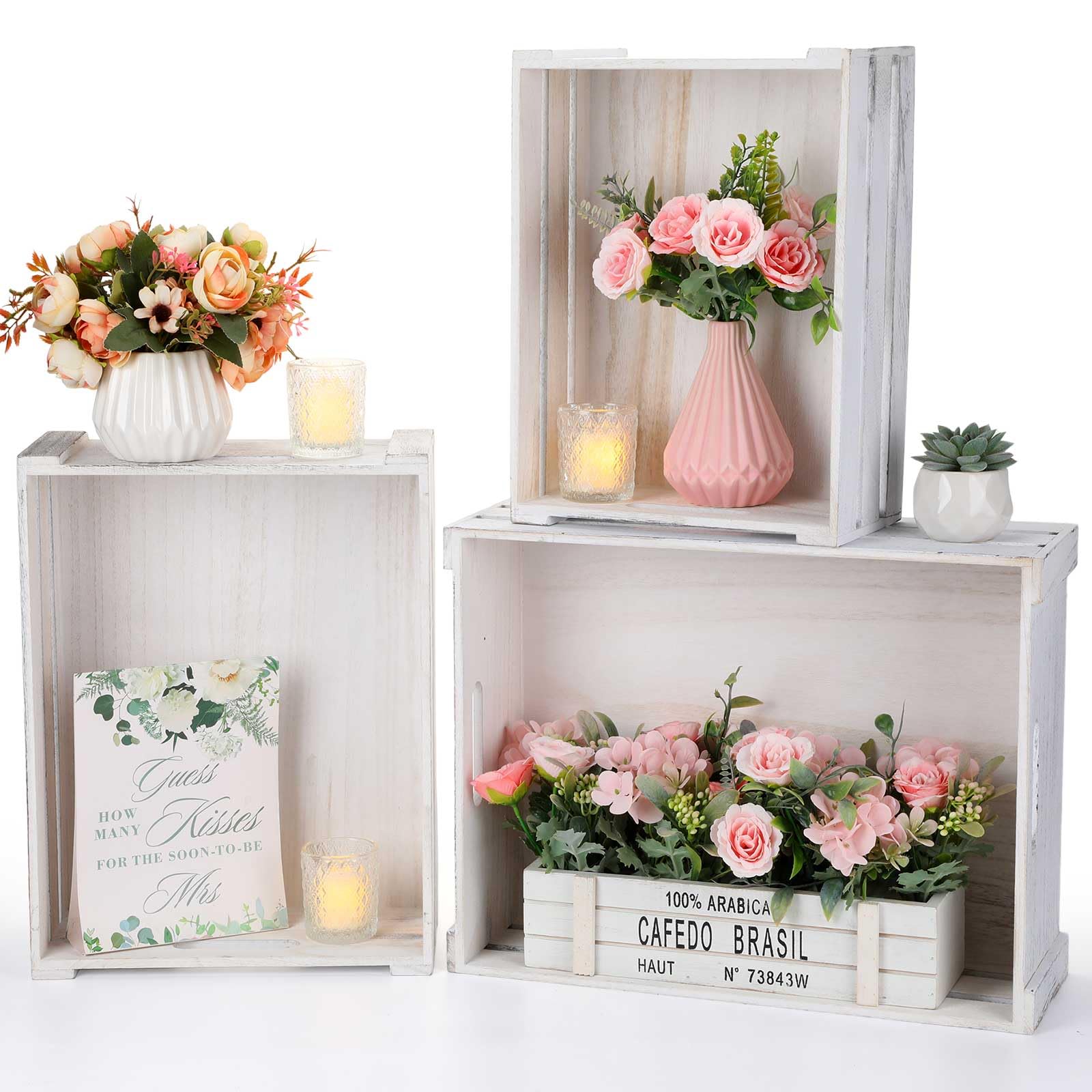 Amazon.com: CroBlissful 3 Pcs Decorative Wood Crate Nesting Storage ...