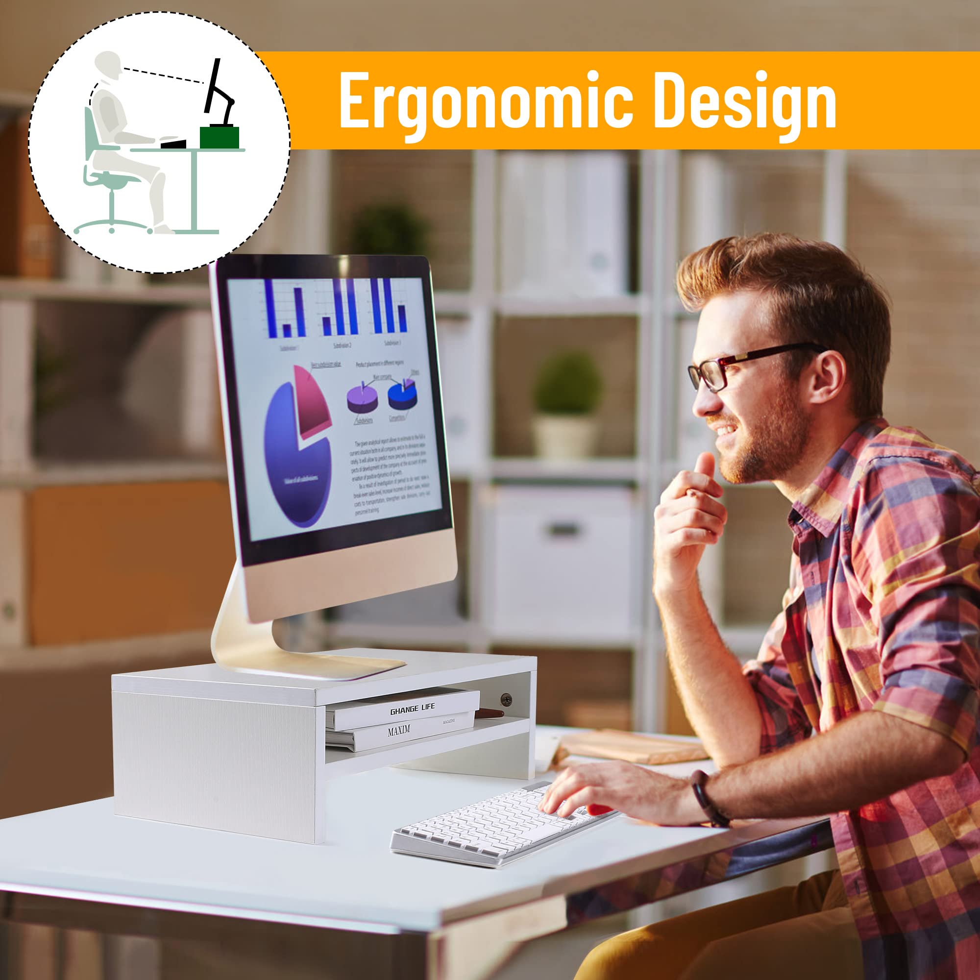 White Monitor Stand with Storage, Astoryou 2 Tiers Monitor Riser ...