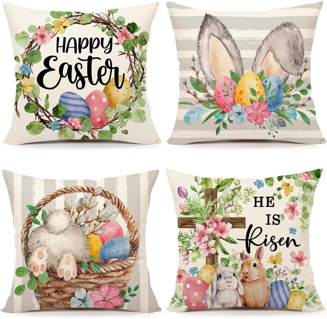 Amazon.com: 4TH Emotion Gray Easter Pillow Covers 18x18 Set of 4, He is ...