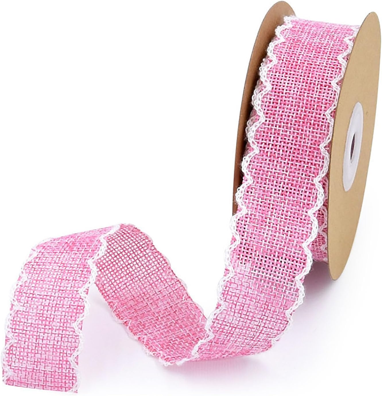 Amazon.com: Rose Pink Linen Wired Ribbon, 1 Inch x 10 Yard Pink Burlap ...