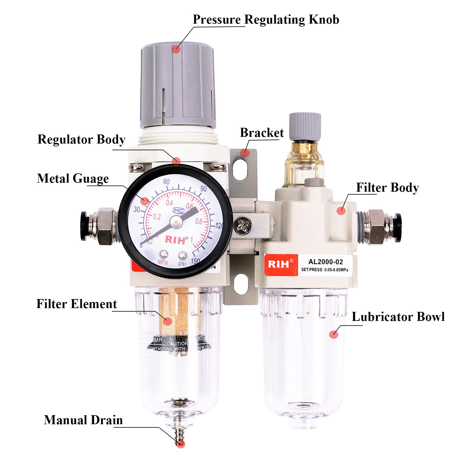 Snapklik.com : RIH 1/4" NPT Compressed Air Filter Regulator Lubricator ...