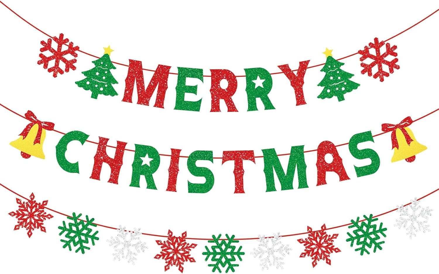 Amazon.com: Red Green Merry Christmas Banner Christmas Banner Glitter ...