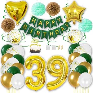 Amazon.com: Borsgye Birthday Party Decorations Gold Green Happy ...