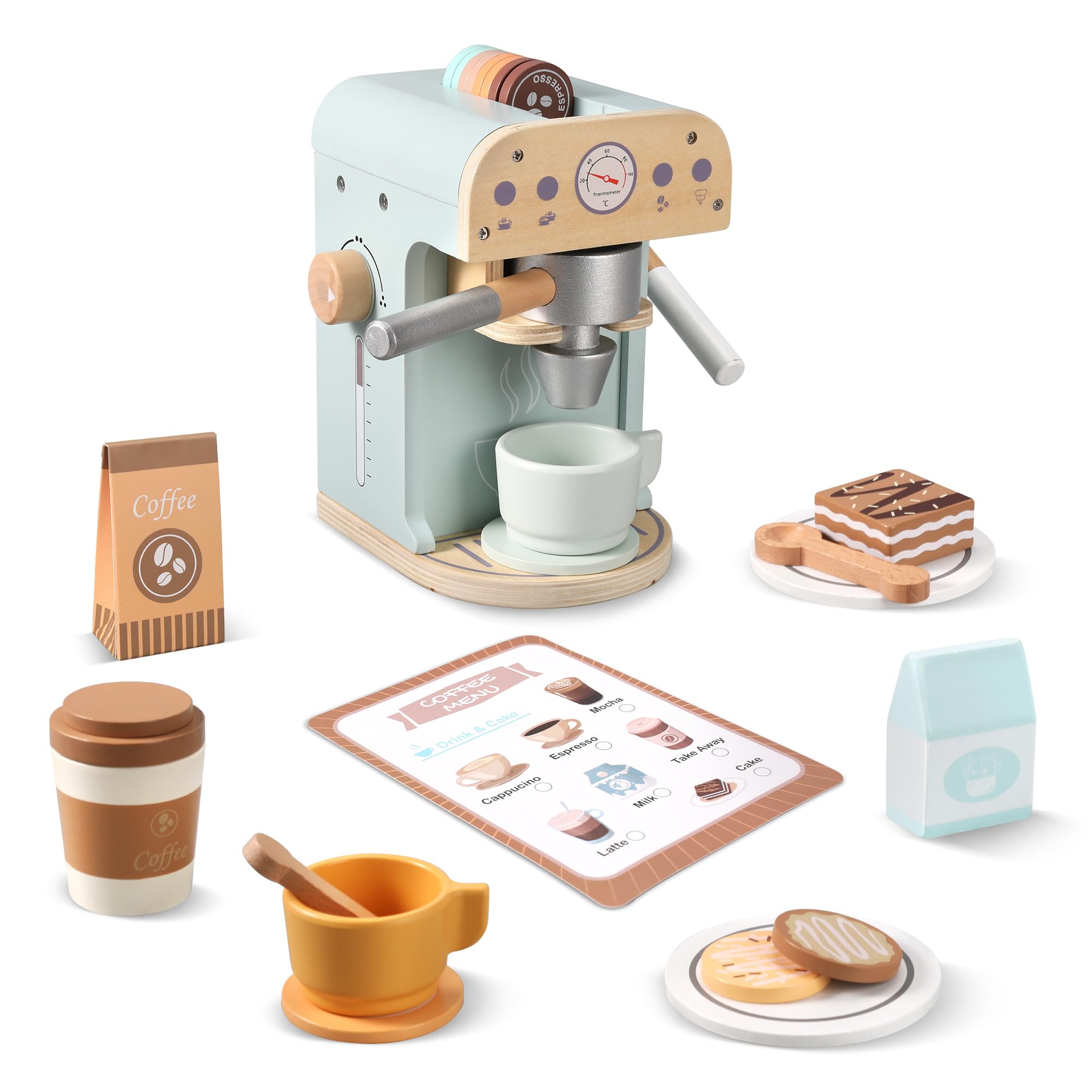 Amazon.com: Pithfor Kids Wooden Coffee Maker Toy, Wooden Play Kitchen ...