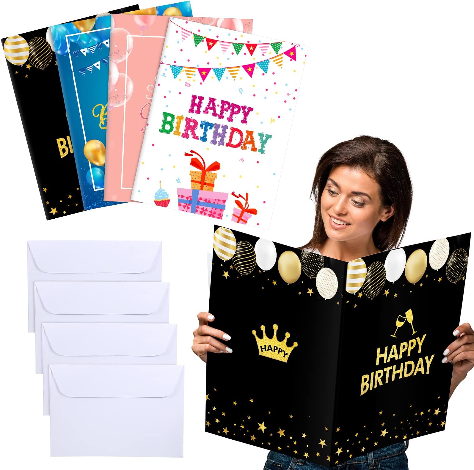 Amazon.com : Leitee 4 Pcs Jumbo Happy Birthday Card Big Large Birthday ...
