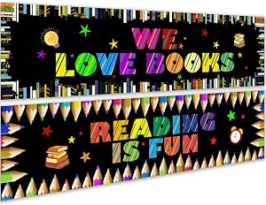 Amazon.com: We Love Books Library Classroom Banner - Reading Is Fun ...
