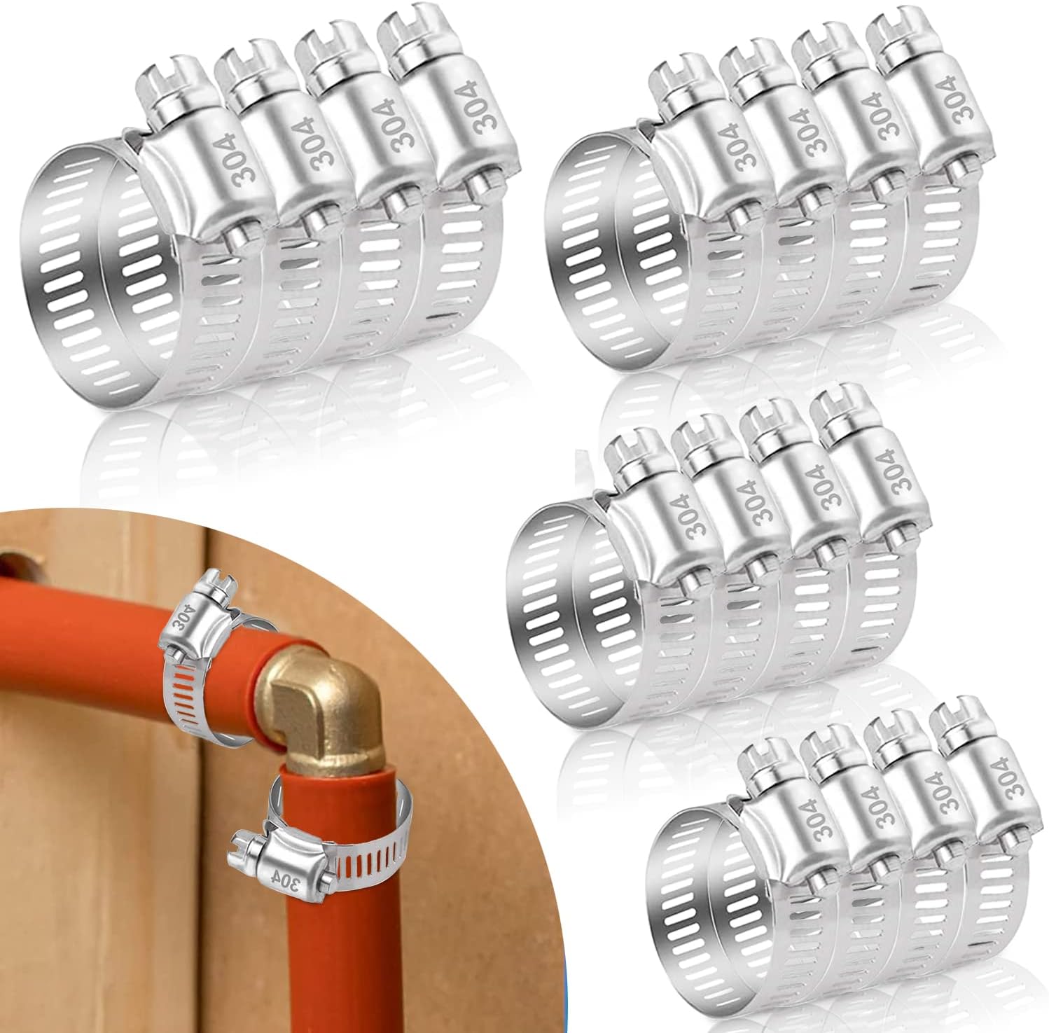 16 Pcs Hose Clips, Stainless Steel Duct Clamps, Adjustable Hose Clamp ...