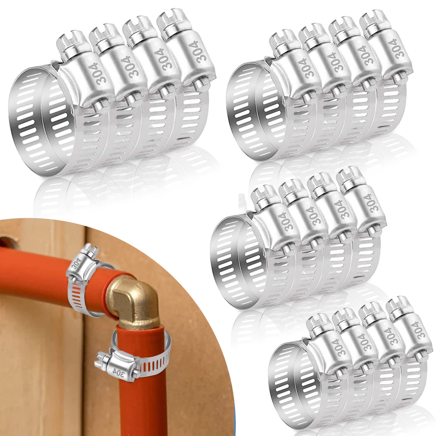 16 Pcs Hose Clips, Stainless Steel Duct Clamps, Adjustable Hose Clamp ...