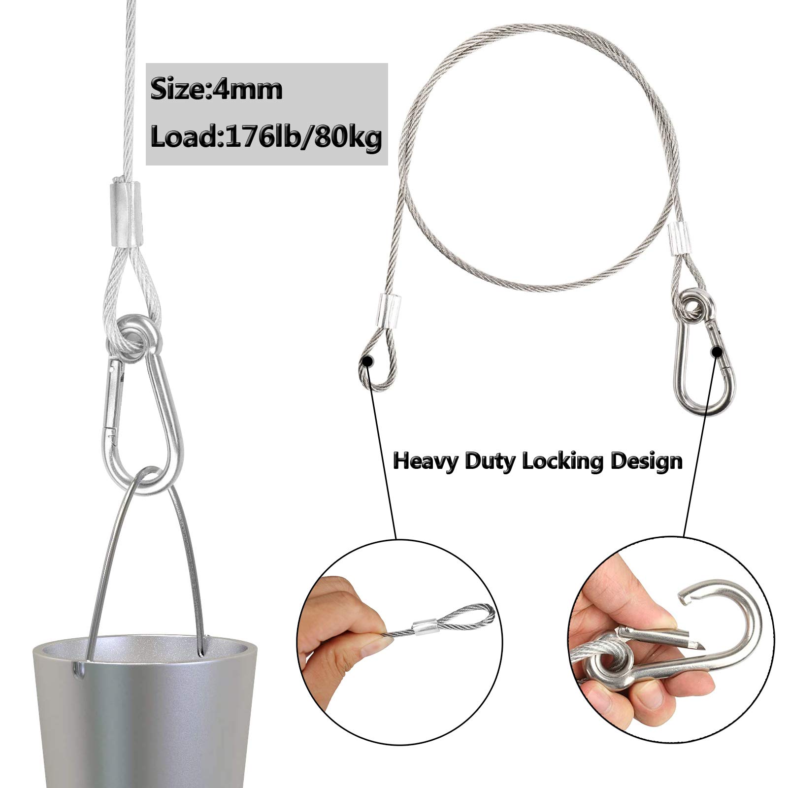 Snapklik.com : Stainless Steel Safety Cable Lock, 4 Sets Of 5/32" X 40 ...