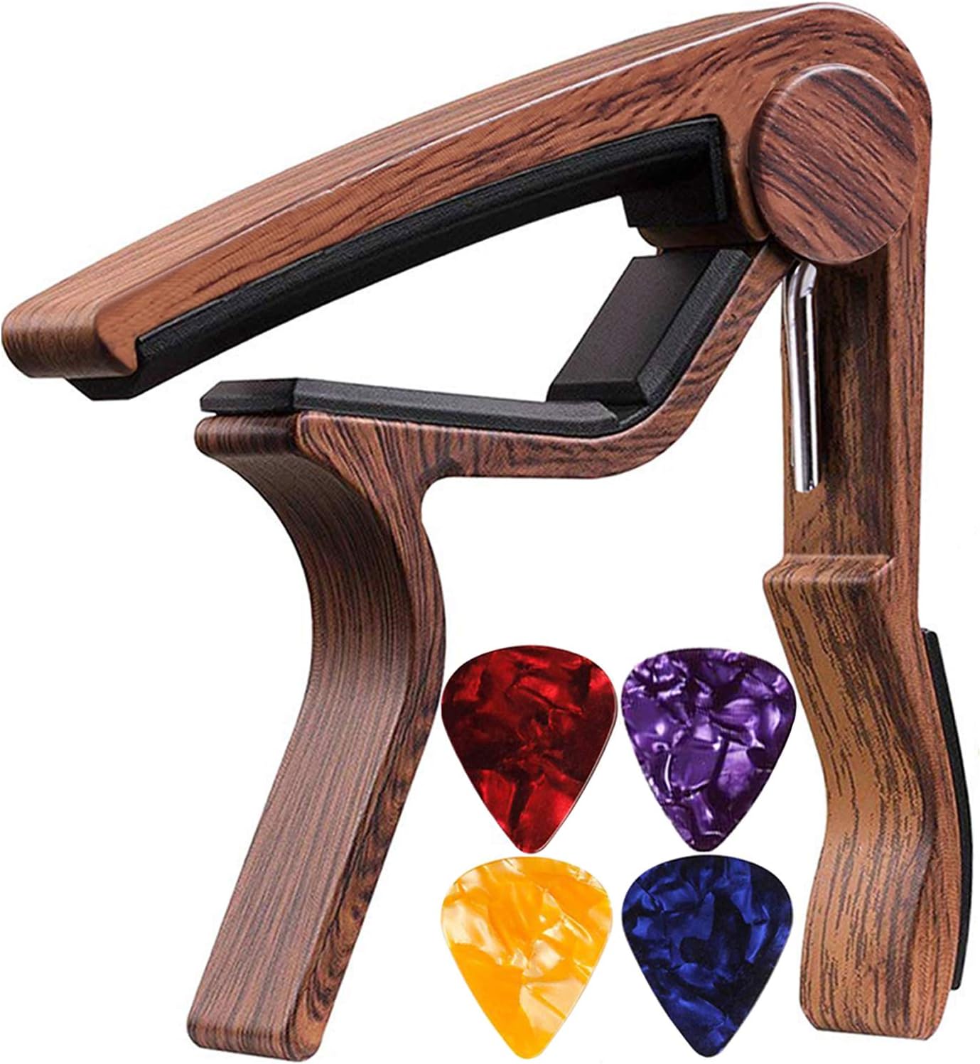 Guitar Capo for Acoustic and Electric Guitars - Rosewood with 5 Picks ...
