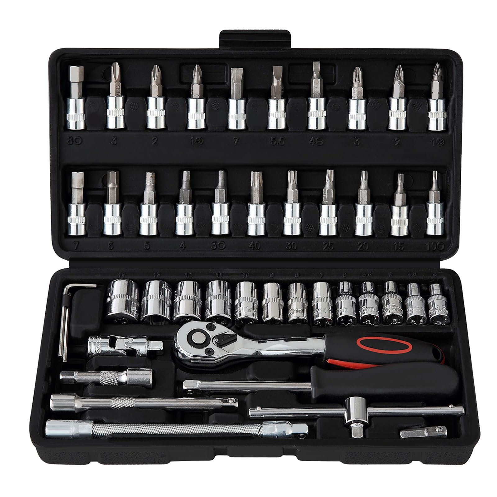 SOSINYA 46 Piece Car Tool Kit, 1/4 Inch Drive Socket Set, Ratchet ...