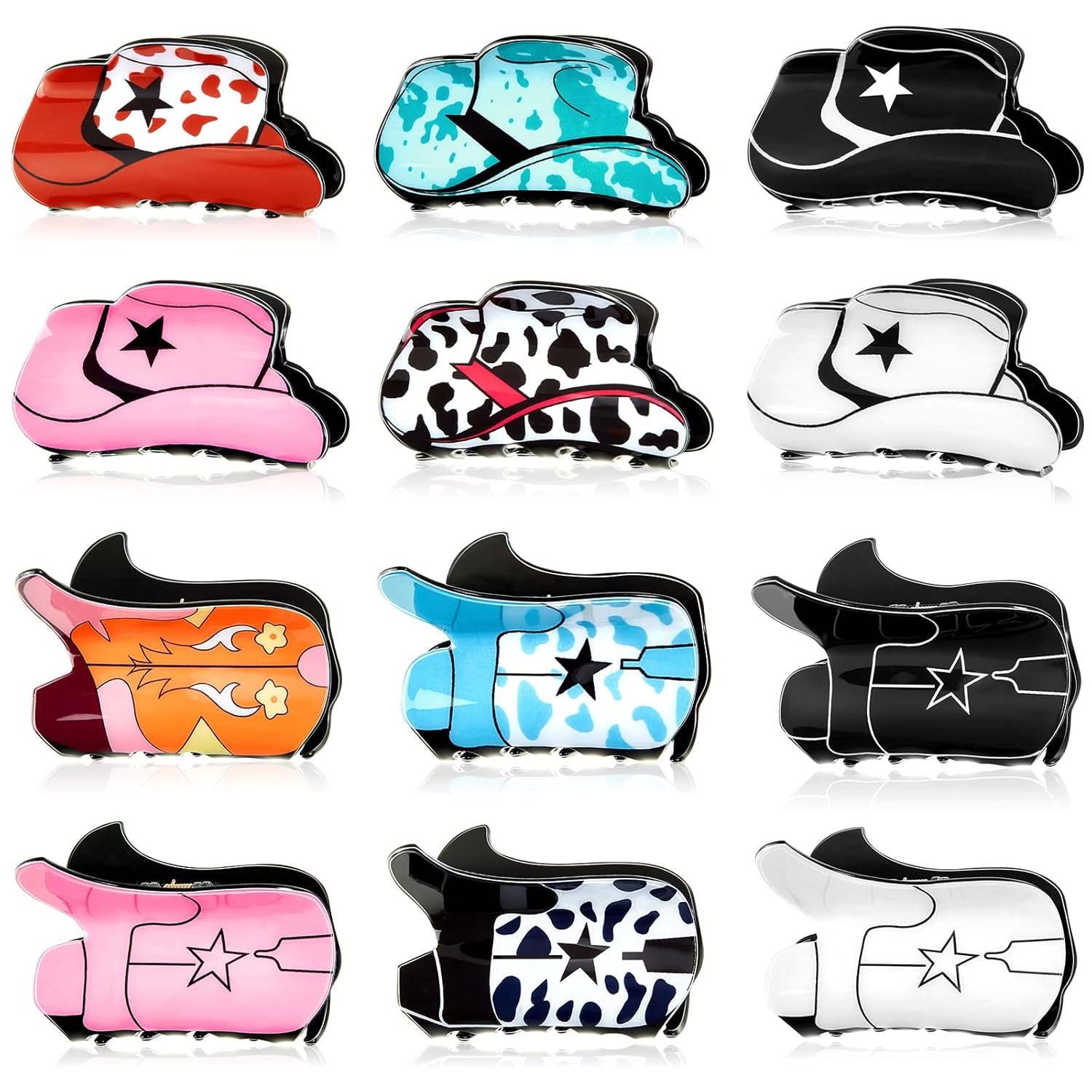 Amazon.com : Yunlly 12 Pcs Western Cowboy Hair Claw Clips Leopard Star ...