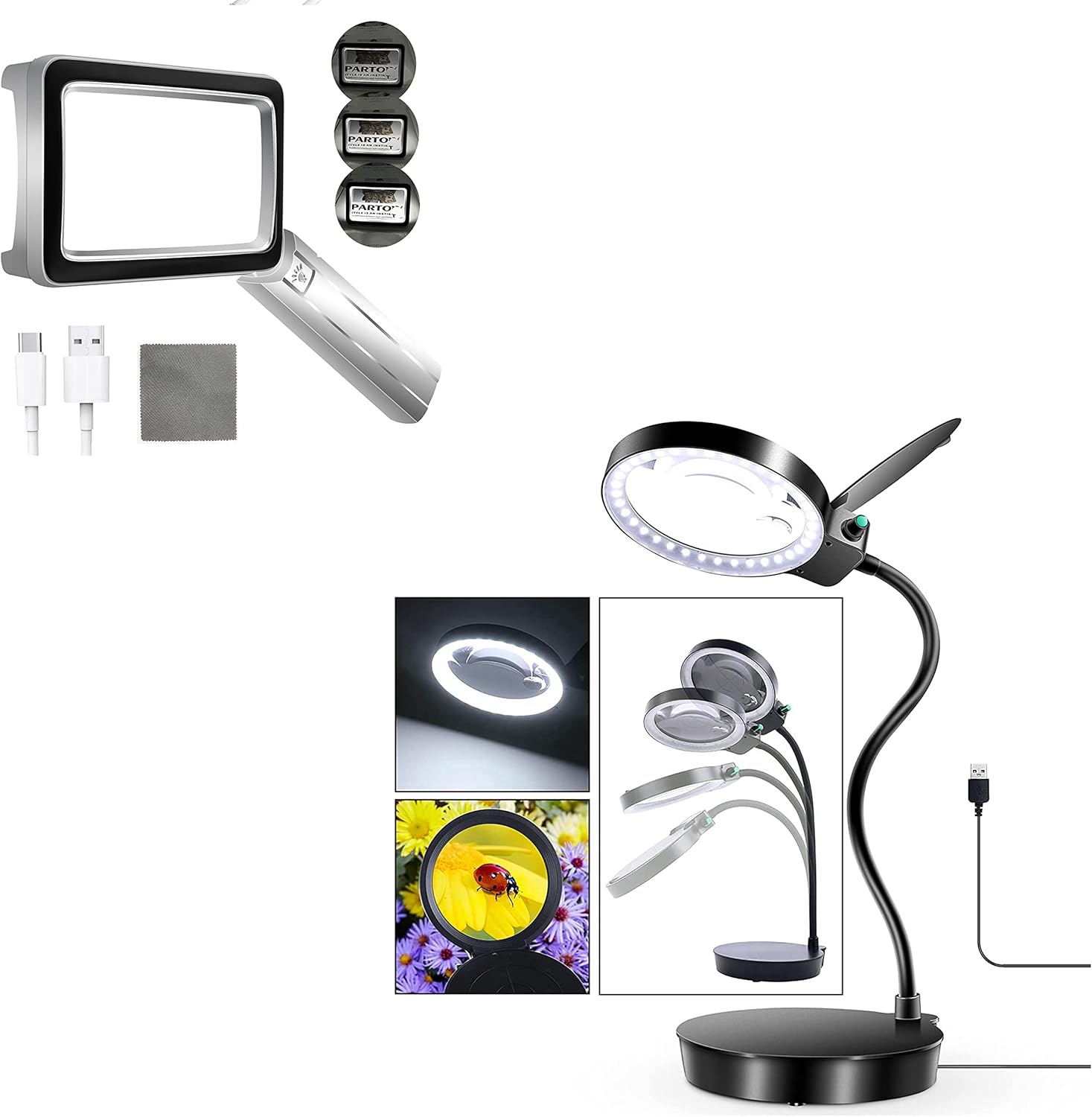 Amazon.com: 10X Magnifying Glass with Light and Stand & 4X Rechargeable ...