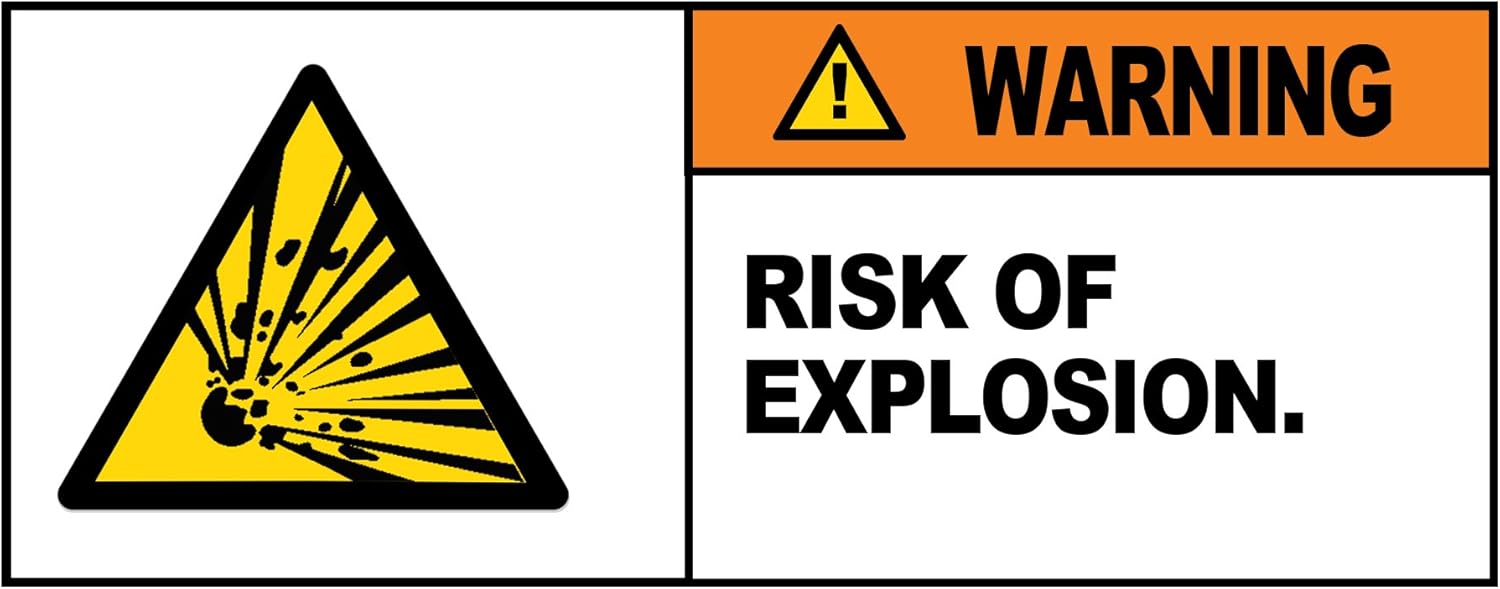2 x WARNING - RISK OF EXPLOSION - Warning Sign Removable Self Adhesive ...
