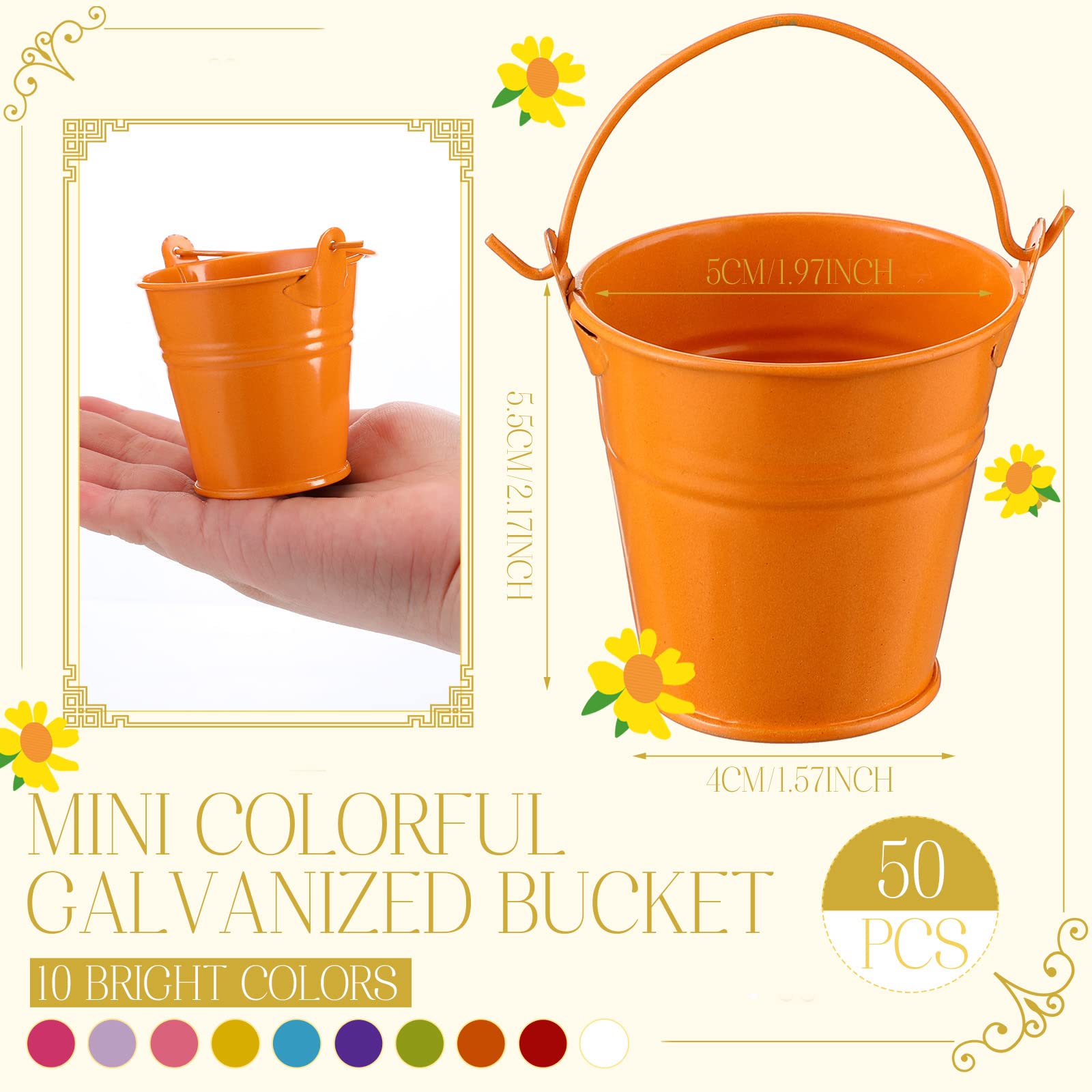 50 Pack Mini Metal Bucket Small Galvanized Bucket with Handle Metal ...