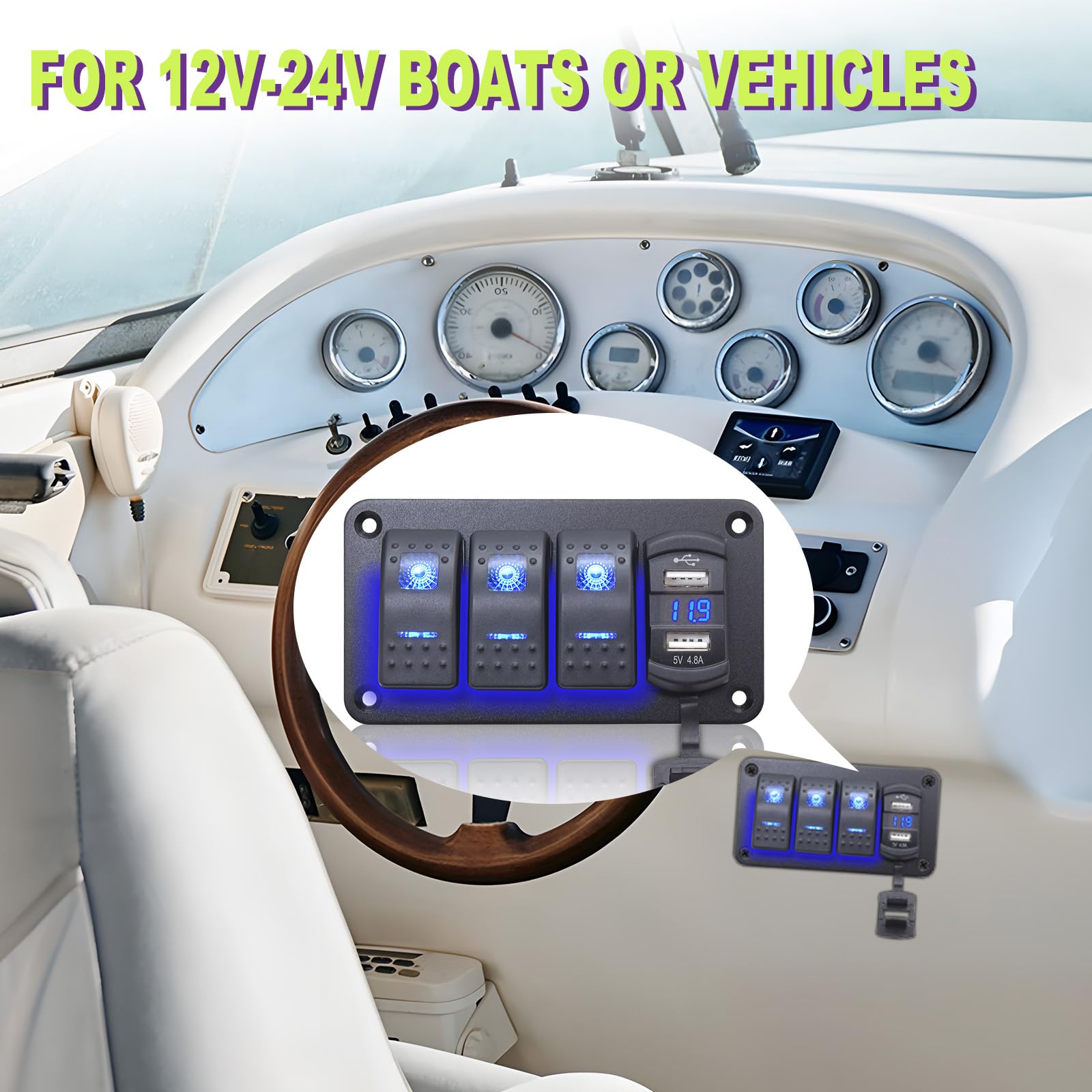 Snapklik.com : Geloo 3 Gang Rocker Switch Panel Boat Switch Panel ...