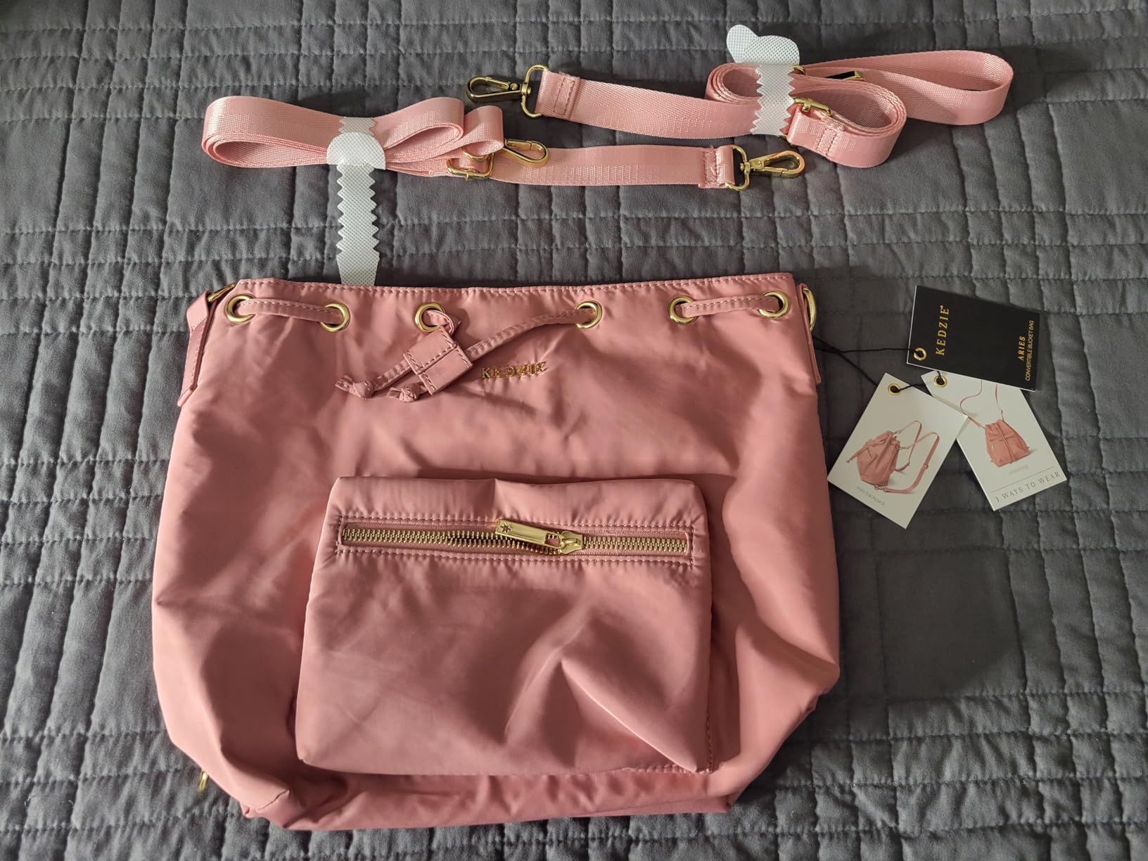 Amazon.com: KEDZIE Aries Convertible Bucket Bag 3-Way Backpack ...