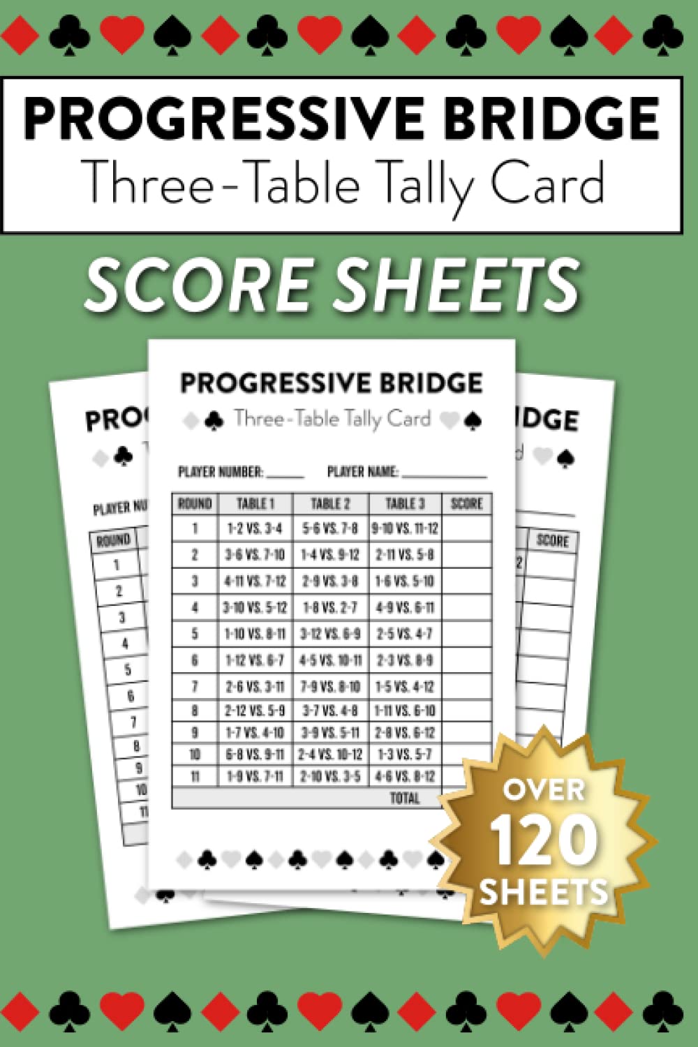 Progressive Bridge Three Table Tally Card Score Sheets: Over 120 Sheets ...