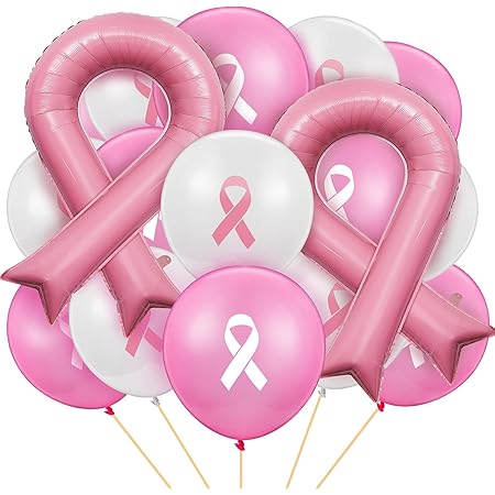 Amazon.com: 60 Pieces Breast Cancer Awareness Balloons, Pink Ribbon ...