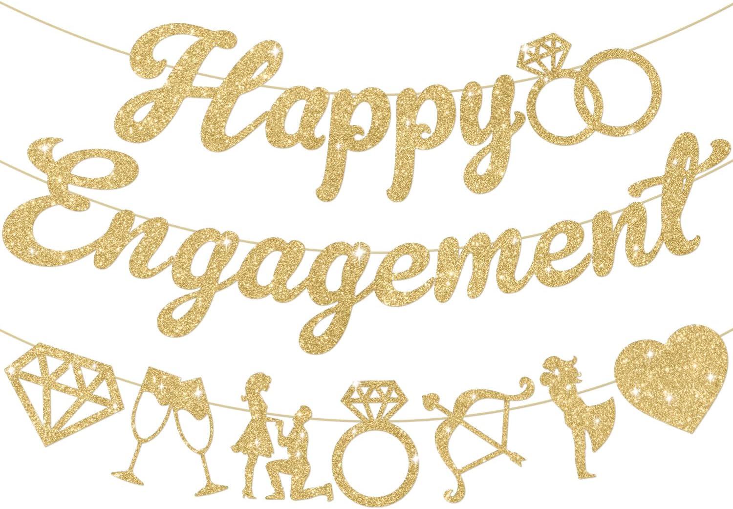 Amazon.com: M AMFEOV Gold Glitter Happy Engagement Banner & Garland ...