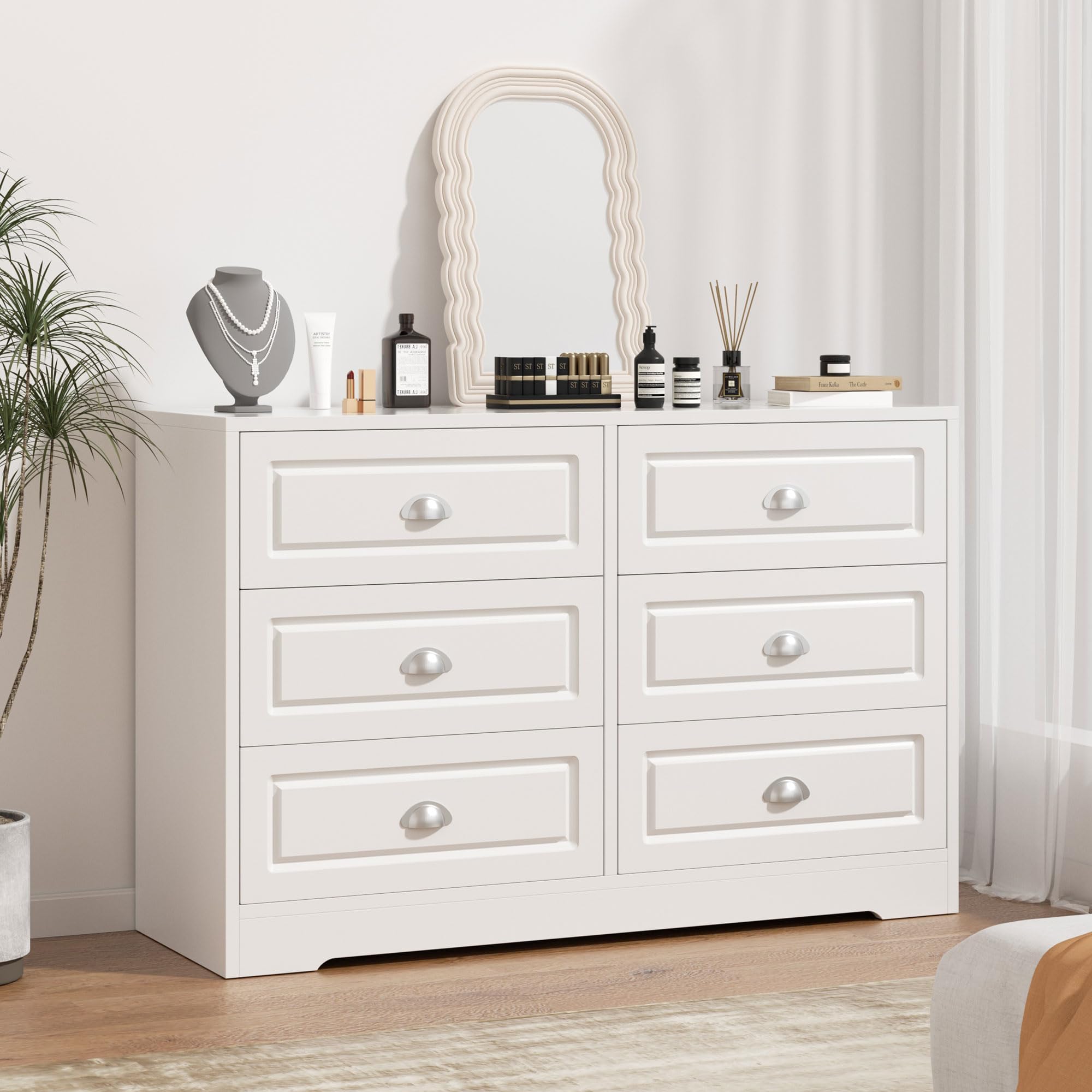 Amazon.com: Furmax 6 Wood Drawers Dresser for Bedroom, Double Dresser ...