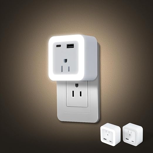JackonLux Night Lights Plug Into Wall 2 Pack Rechargeable Battery ...