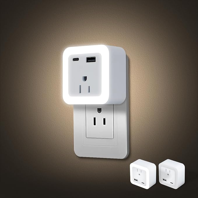 JackonLux Night Lights Plug Into Wall 2 Pack Rechargeable Battery ...