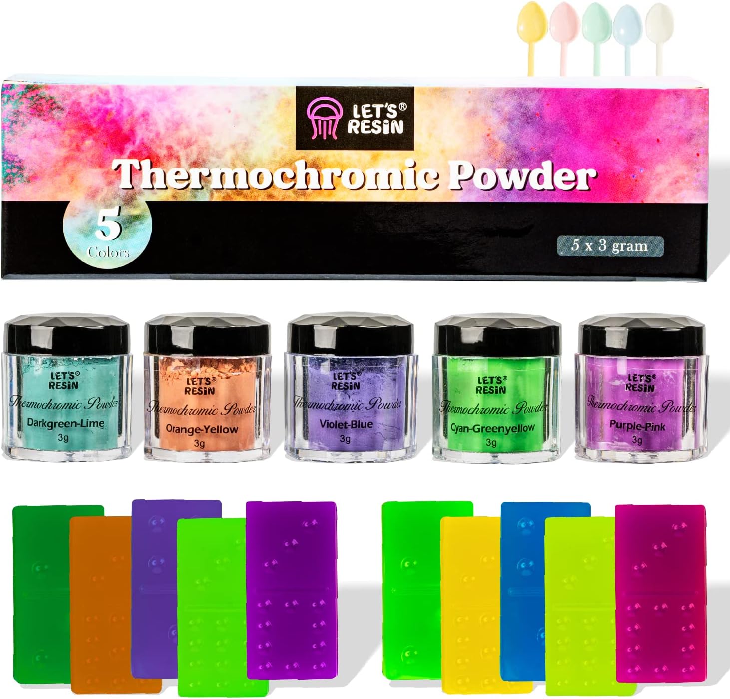 LET'S RESIN Thermochromic Pigment Powder 5 Colors, Temperature ...
