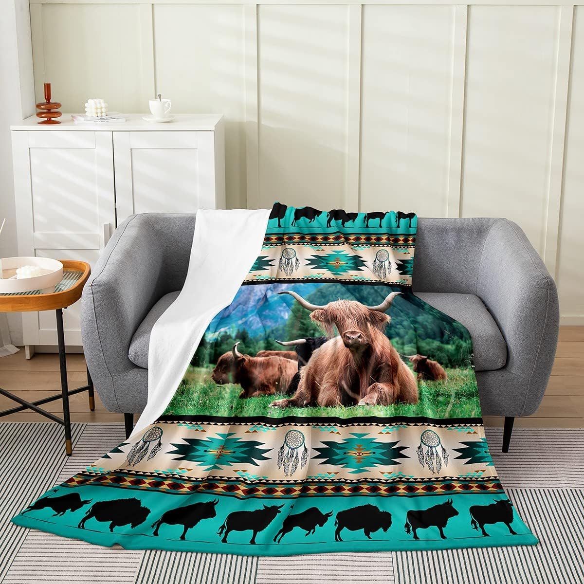 Amazon.com: Highland Cow Blanket Longhorn Bull Southwestern Native ...
