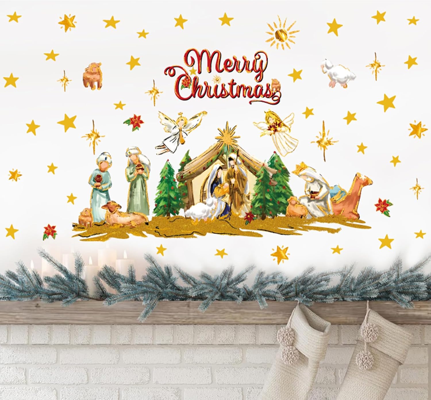 Amazon.com: JarThenaAMCS Christmas Wall Stickers Nativity Scene Wall ...
